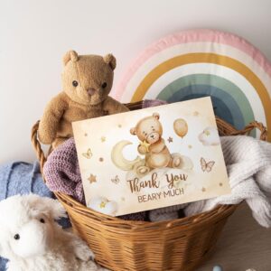 Whaline 24 Packs Bear Thank You Cards Brown Cute Bear Greeting Cards Thank You Beary Much Blank Note Cards with Envelopes and Stickers for Wedding Baby Shower Birthday Party Supplies, 4 x 6 Inch