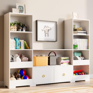 Cozy Castle 4 Tier Book Shelf, 9 Cube Storage Organizer Bookshelf with Drawers, Toy Storage Organizer, Horizontal Bookcase for Living Room, Playroom, White