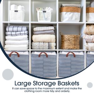 8 Pack 70L Extra Large Storage Bins 22 x 15 x 13 Inch Large Blanket Basket for Shelves Canvas Storage Bin with Handle and Drawstring Cover for Clothing Comforters Toys Bedding, Closet Organizers