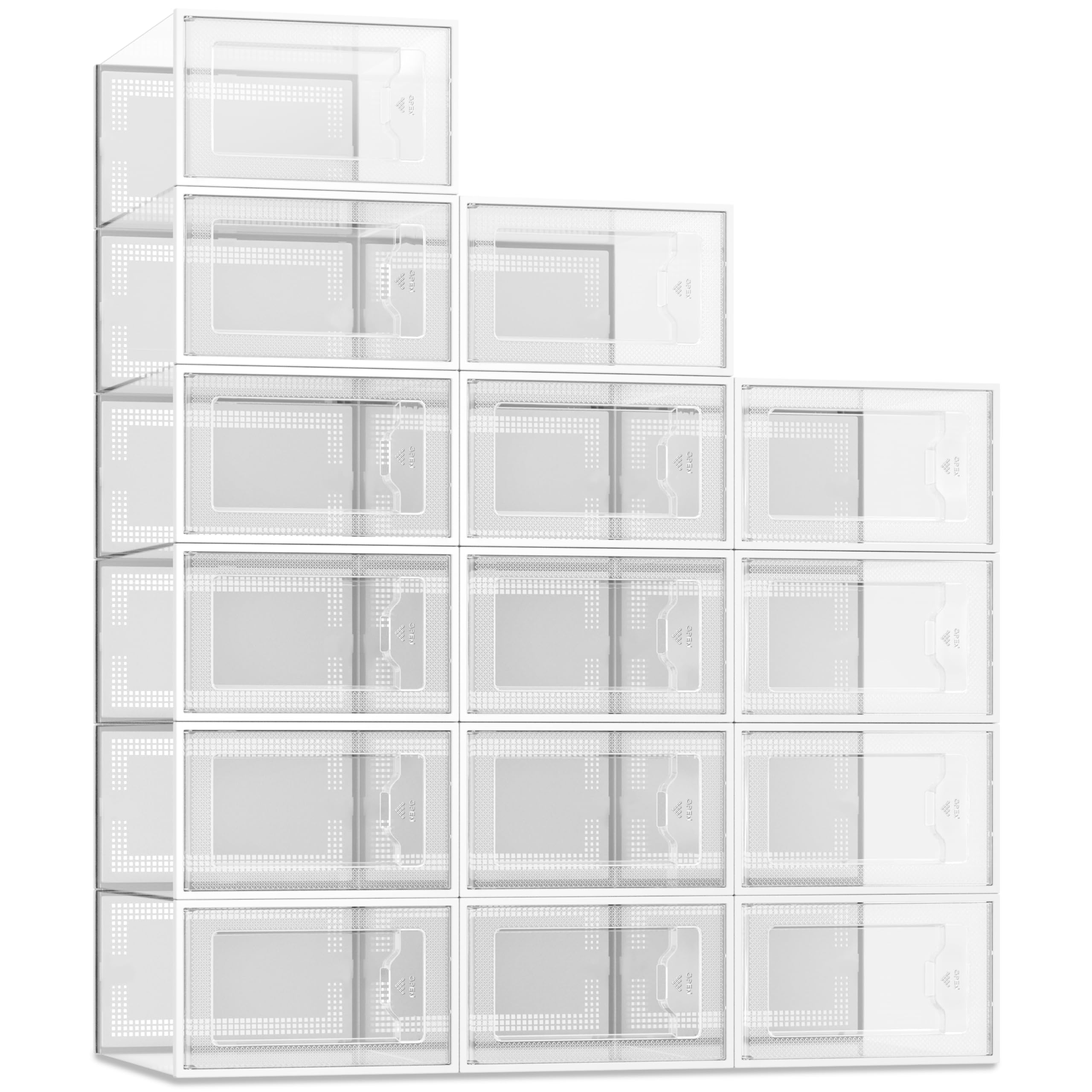 SEE SPRING Large 15 Pack Shoe Storage Box, Clear Plastic Stackable Shoe Organizer for Closet, Space Saving Foldable Shoe Rack Sneaker Container Bin Holder