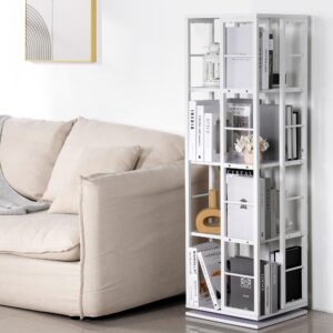 rengue rotating bookshelf, 4-tier 360 revolving bookcase spinning bookshelf square corner bookshelf organizer storage rack for small space,bedroom, study room, white