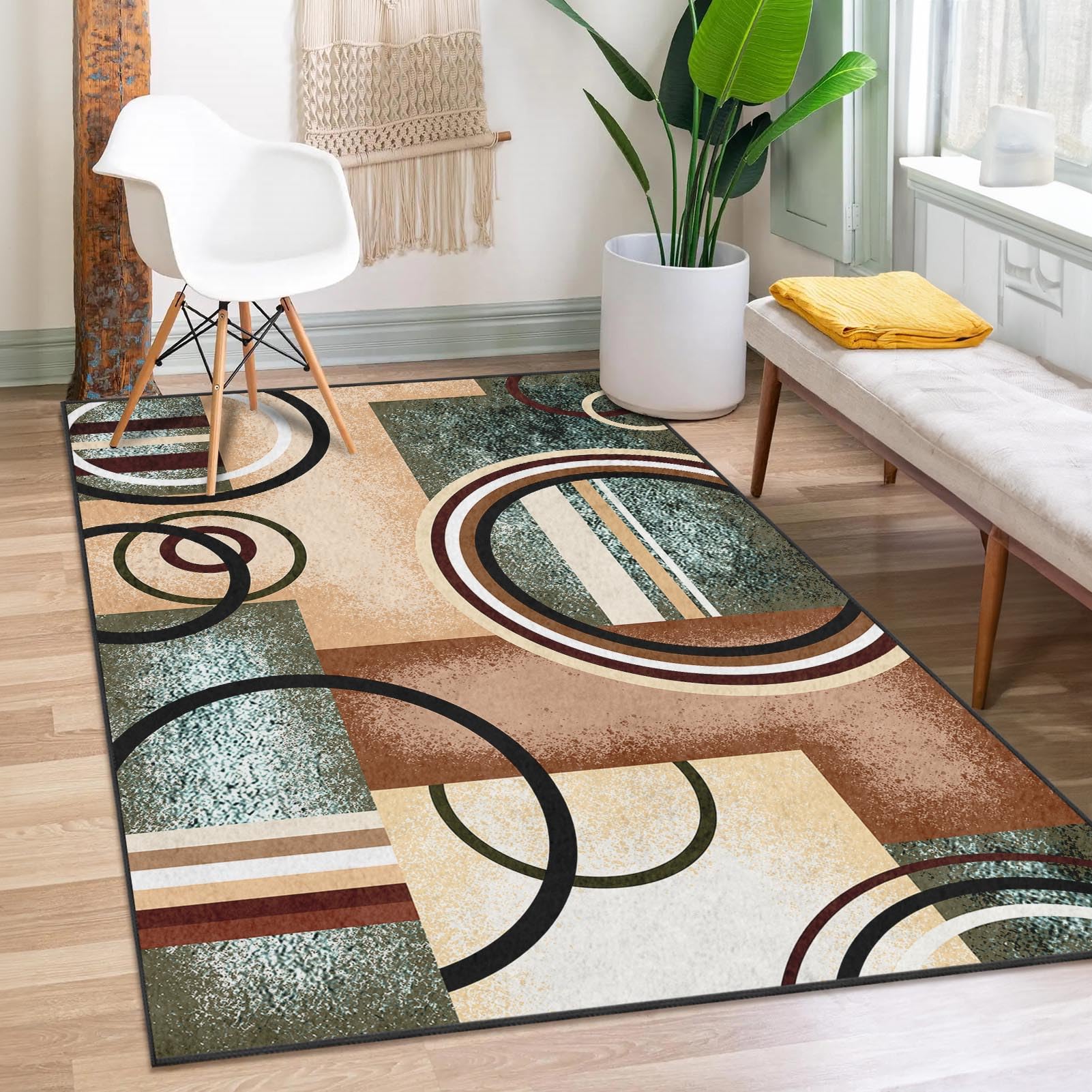 Bribay Area Rug, Washable and Non-Slip 3'x5' Abstract Modern Geometric Living Room Rug, Indoor Entryway Door Mat, Floor Mat Carpet for Bedroom, Kitchen Laundry, Bathroom