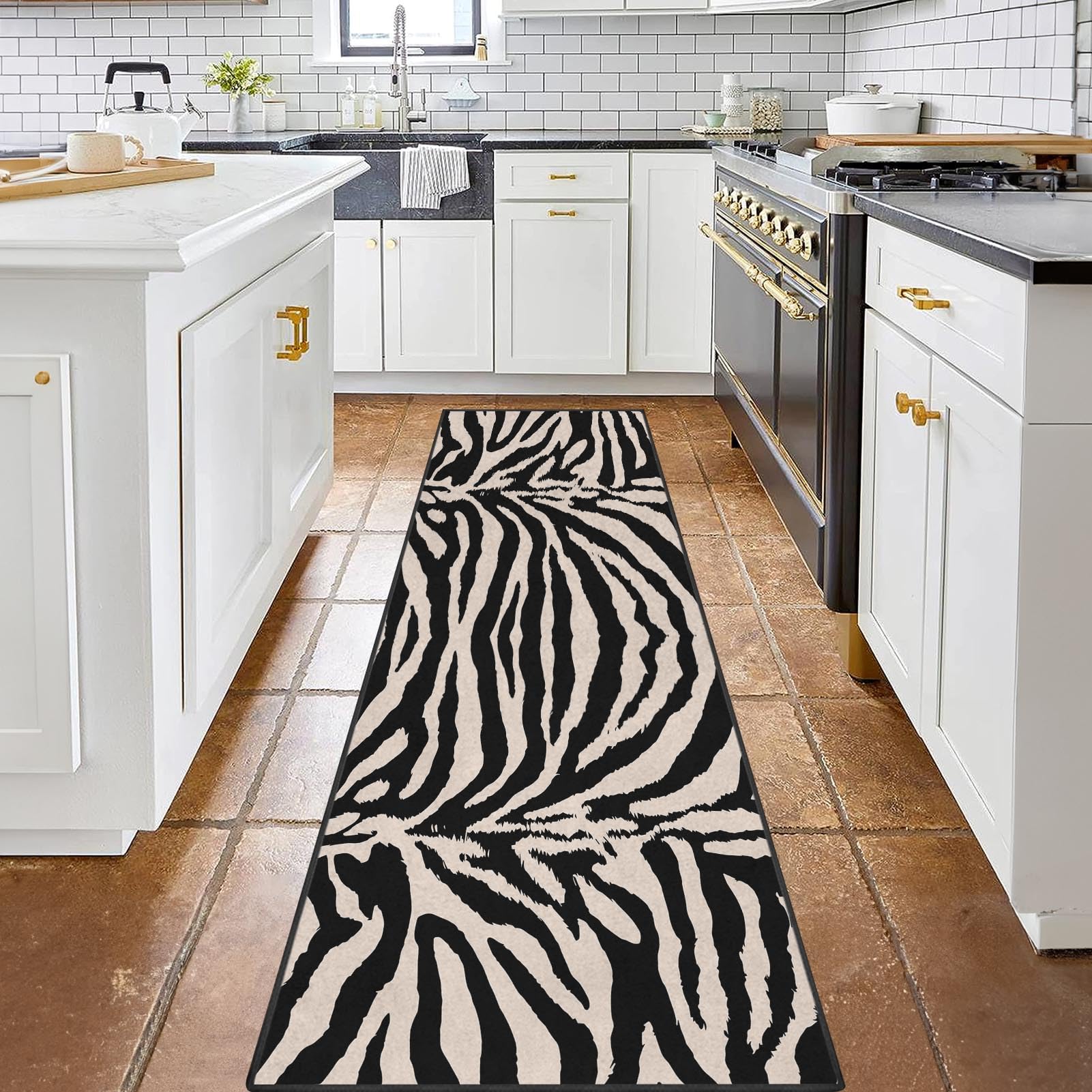 Bribay Runner Rug, Washable and Non-Slip 2'x6' Zebra African Tiger Brown Blue Orange Hallway Kitchen Area Rug, Indoor Entryway Door Mat, Floor Mat Carpet for Bedroom, Bathroom, Laundry, Living Room