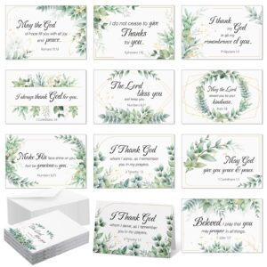 affrolling 50 pack religious christian thank you cards bulk with scripture and envelopes bible verse greeting cards of encouragement inspirational baptism note cards, 4 x 6 inch(leaf)