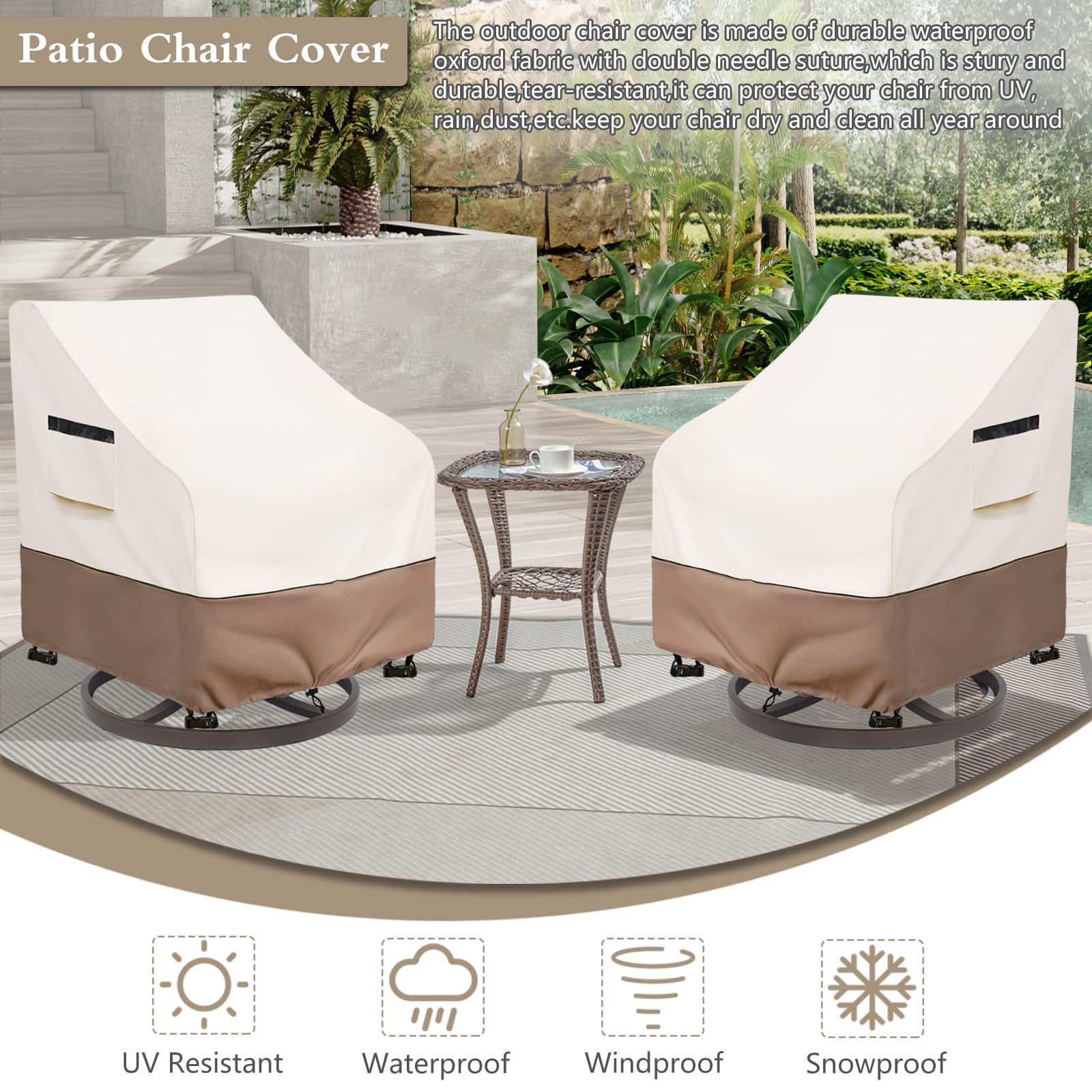 SoloToo Patio Chair Covers 2 Pack,Outdoor Furniture Covers Waterproof,33W x 35D x 36H inches Outdoor Chair Cover Used for Garden,Lawn and Backyard (Beige)