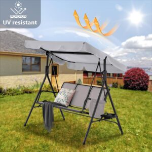 Outdoor Patio Swing Chair for Adults,Porch Swings with Stand, Adjustable Canopy, Suitable for Backyard, Garden, Yard, Poolside, Balcony(Gray)