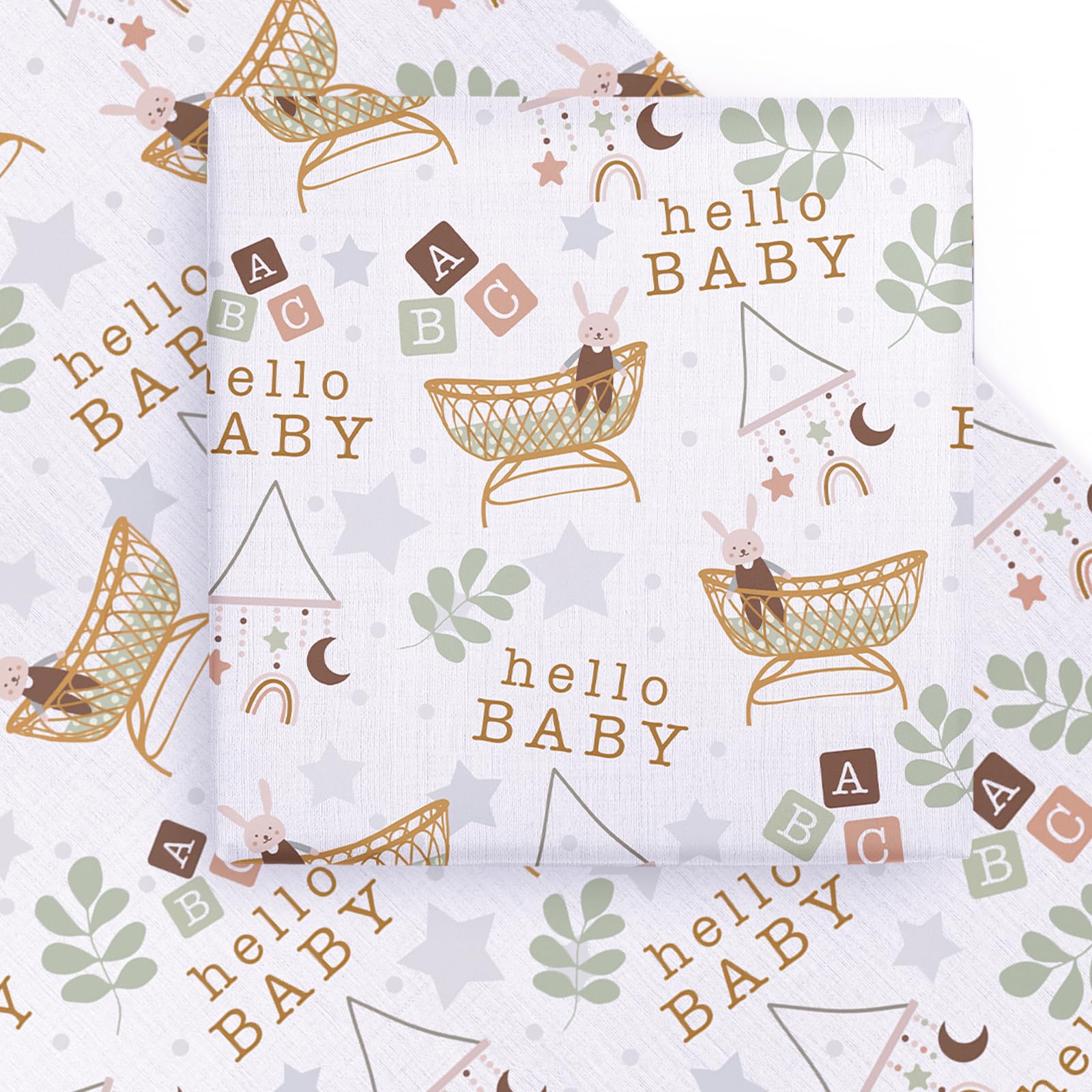 WRAPAHOLIC Baby Shower Wrapping Paper Sheet - 6 Sheets Hello Baby Design Folded Flat for Birthday, Party - 19.7 Inch X 27.5 Inch Per Sheet