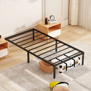 kinshionroyal 18 inch twin bed frame heavy duty metal frames no box spring needed, metal platform bed frames with storage space under frame, easy assembly, noise free, black