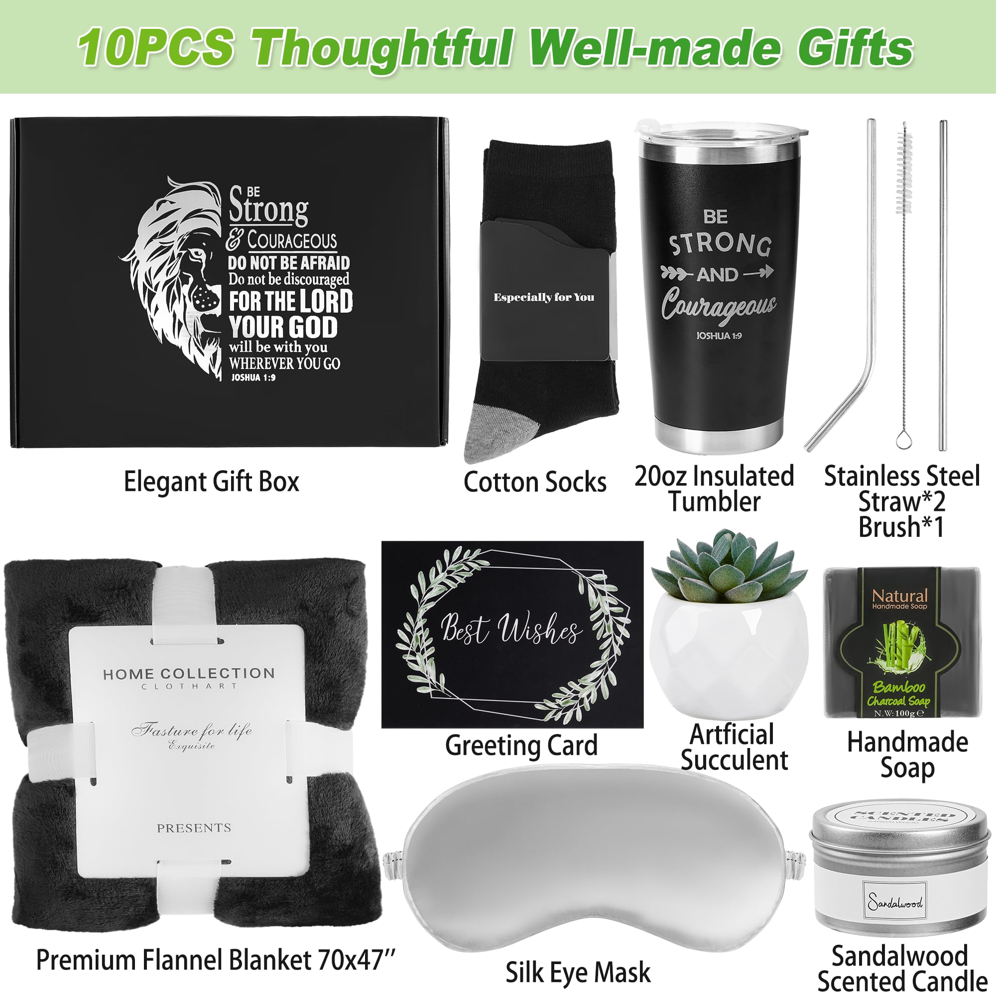 LA NOVO Christian Get Well Soon Gifts for Men, After Surgery Cancer Gifts for Men Chemo Care Package Get Well Gift Basket for Sick Friends, Thinking of You Feel Better, Christian Gifts for Men - 10pcs