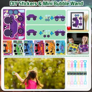 Truck Theme Party Favors Set -98pcs Birthday Party Supplies Kids Multi-Item Favor Packs Included Cups Stickers Thank You Cards DIY Car Stickers Ropes Bubble Wand and Stickers Stamps Keychains Straws