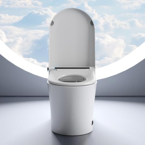 Tankless Smart Toilet with Built-In Bidet, Heated Seat, Warm Water and Dry, Simple Installation, with Foot Sensor and Night Light, Auto Flush, Auto Open & Close Lid, Wireless Remote Control