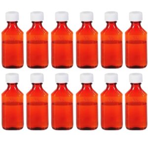 sandhill tools graduated amber oval medicine bottles with child resistant caps 4 oz travel size containers for liquids and lotions (pack of 12)