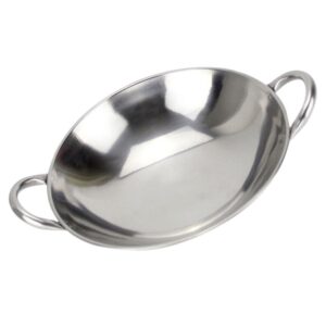 stobaza stainless steel wok pan: stir fry pans paella pan double handle cooking pan round bottom frying pan stew pot skillet works casserole pots for home kitchen