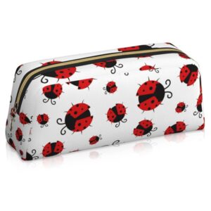 wobagmen ladybug pencil case cute leather zipper pencil pouch pencil bag multifunctional stationery bag for boys girls women back to school gifts