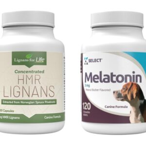 Lignans for Life & K9 Select Pet Care Bundle - HMR Lignans 20mg, 90 Capsules - Melatonin & 3mg, 120 Peanut Butter Flavored Tablets - Multivitamin Dog Wellness Supplement Treats - Medium Size Dog Breed