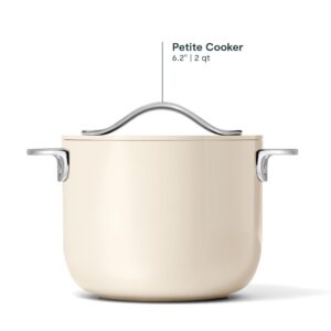 Caraway Petite Cooker - 2 Qt Ceramic Coated Pot - Free From Forever Chemicals - Perfect for Rice, Grains, or Sauces - Cream