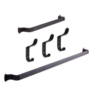 rtzen black wrought iron wall mounted towel holders and coat hooks set - handcrafted classic farmhouse multipurpose hanging pieces for home - hand towel bar, bath towel bar and 3 pack double hooks