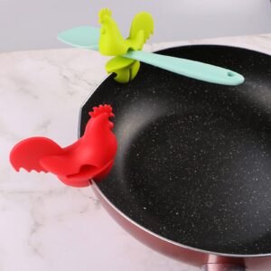 Aurgiarme Cartoon Silicone Side-Clip Chicken Portable Pot-Clips for Kitchen Anti-scalding Support Rack Spoon Holder Rooster-Spoon Holder for Kitchen