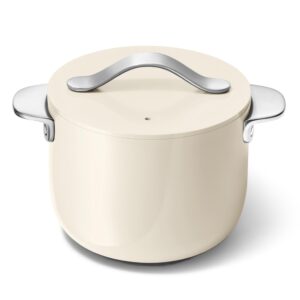 caraway petite cooker - 2 qt ceramic coated pot - free from forever chemicals - perfect for rice, grains, or sauces - cream