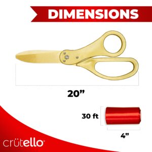 Crutello Ribbon Cutting Ceremony Kit - Grand Opening Ribbon and Scissors - 21" Giant Gold Scissors and 30 Foot Large Red Ribbon 4" Wide - Ceremonial Ribbon Cutting Kit