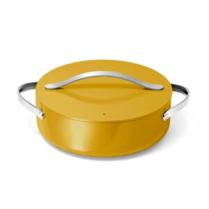 caraway rondeau - 6 qt non-stick pan with lid - free from forever chemicals - perfect for searing, braising, & roasting - marigold