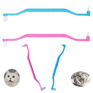 jleivvi 2pcs cats & dogs toothbrush and toothpaste, puppy kitten toothbrush for cat teeth cleaning with end tuft toothbrush and micro brush head & curved handle cat dental care supplies