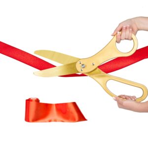 crutello ribbon cutting ceremony kit - grand opening ribbon and scissors - 21" giant gold scissors and 30 foot large red ribbon 4" wide - ceremonial ribbon cutting kit