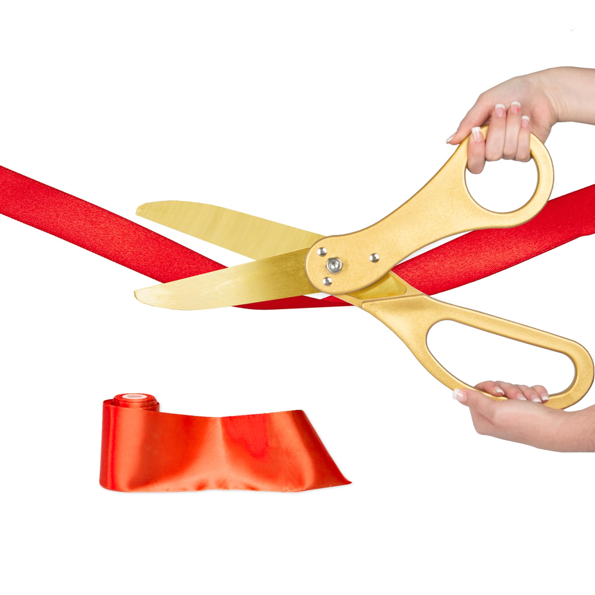 Crutello Ribbon Cutting Ceremony Kit - Grand Opening Ribbon and Scissors - 21" Giant Gold Scissors and 30 Foot Large Red Ribbon 4" Wide - Ceremonial Ribbon Cutting Kit