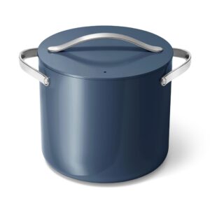 caraway stock pot - 12 qt ceramic coated pot with lid - fee from forever chemicals - large pot for bigger batches - navy