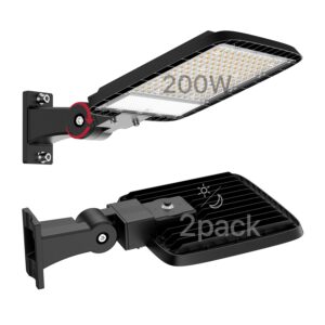 kifflux 200w led parking lot lights arm mount 30000lm 5000k 120v led parking lot lights commercial grade with photocell led pole lights outdoor lights for yard/parking lot- 2pack 7years warranty