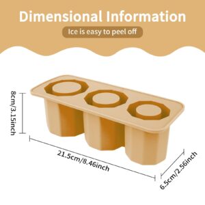 DNAMYJME 2Pcs Silicone Ice Cube Mold with Lid Cylinder Ice Cube Tray for Tumblers Cup, 3 Size Ice Cube Maker Easy to Release Ice Maker Cube Mould for Chilling Drinks Whiskey Juice Coffee(Amber)