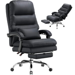 ylzyxal office chair, big and tall office desk chair, ergonomic office chair, 400lbs pu leather computer chairs, executive office chair with foot rest and lumbar pillow, home office chair (black)