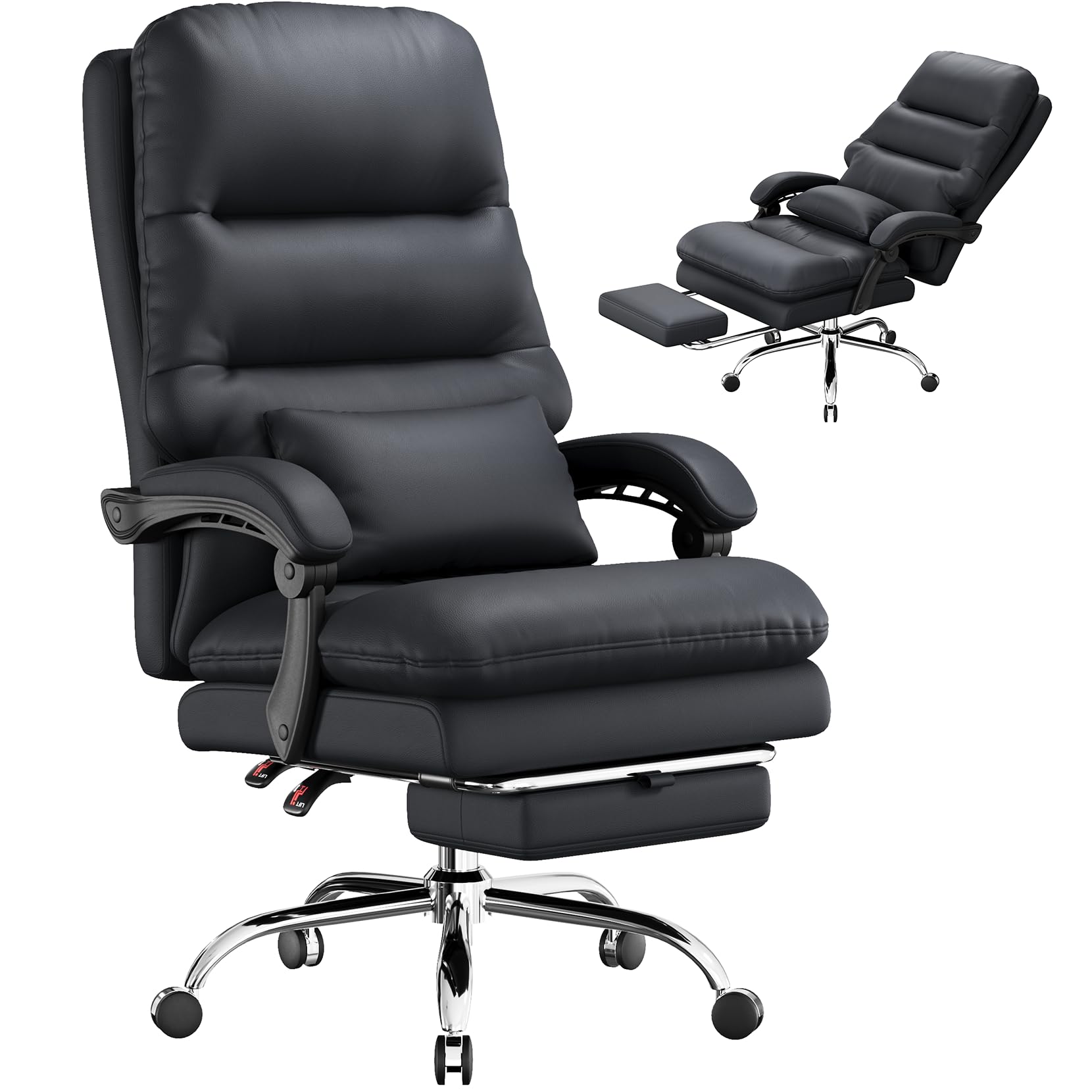 Ylzyxal Office Chair, Big and Tall Office Desk Chair, Ergonomic Office Chair, 400LBS PU Leather Computer Chairs, Executive Office Chair with Foot Rest and Lumbar Pillow, Home Office Chair (Black)