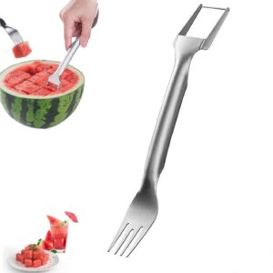 2-in-1 Stainless Steel Fruit Cutter, 2024 New Watermelon Slicer Cutter Summer Watermelon Fruit Cutting Fork, Stainless Steel Fruit Forks Slicer Knife for Home Kitchen Gadget (1)