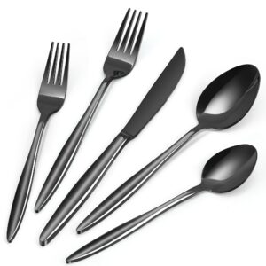 pureain silverware set, 40 pieces flatware set for 8, anti-rust stainless steel cutlery set including fork spoon and knife, dishwasher safe, black