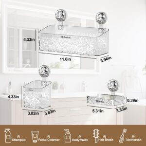 oewyrou 4pcs Clear Shower Caddy No Drill Clear Wall Caddy Suction Cup Luxury Suction Storage Rack Clear for Bathroom Kitchen