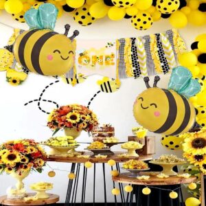 SAMOKA Bee Balloons,4 PCS 31 Inch Cute Smile Face Mylar Foil Bee Balloons Birthday Party Decorations,Bee Theme Birthday Supplies Party Decorations Baby Shower