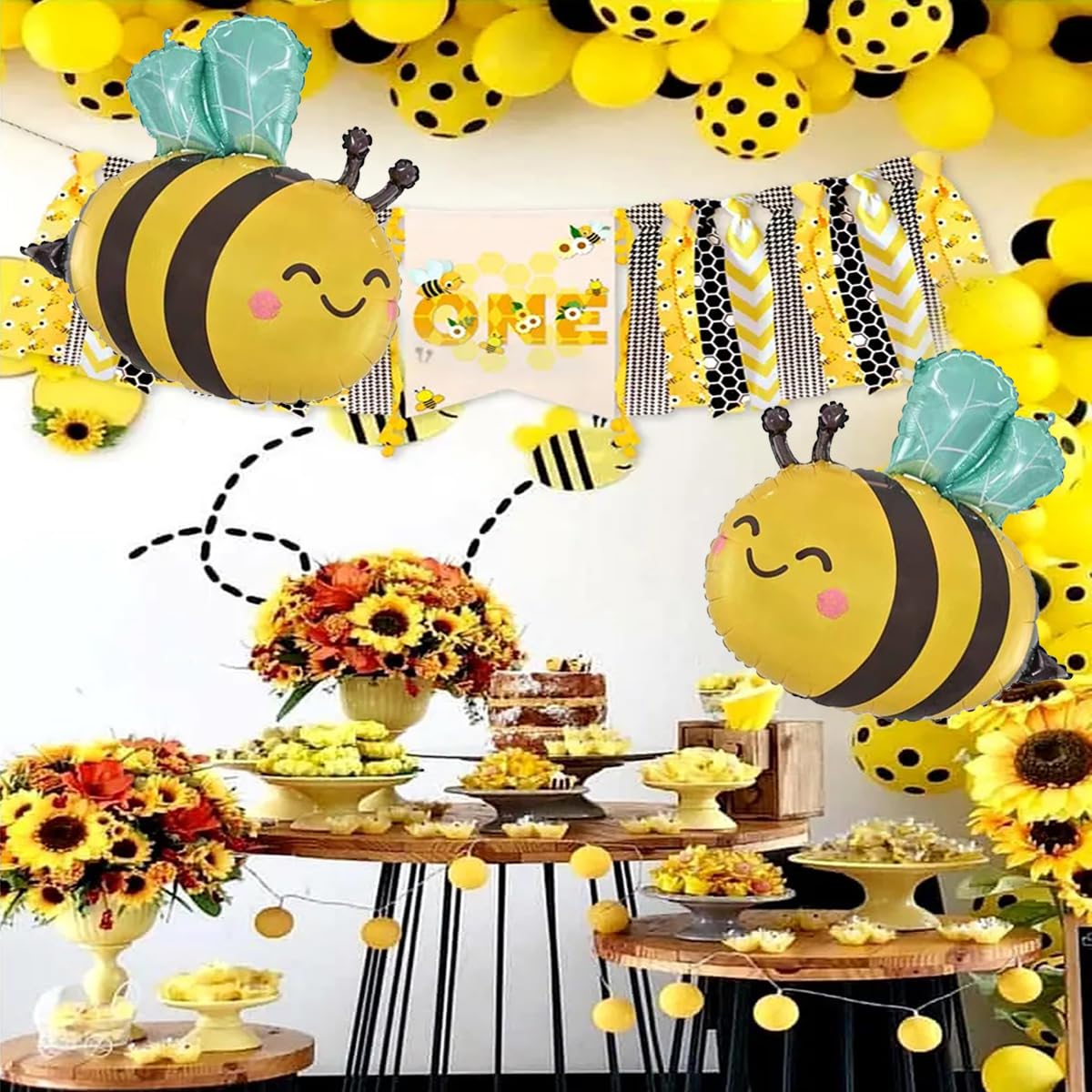 SAMOKA Bee Balloons,4 PCS 31 Inch Cute Smile Face Mylar Foil Bee Balloons Birthday Party Decorations,Bee Theme Birthday Supplies Party Decorations Baby Shower