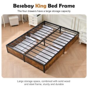 HCZCZX Queen Size Metal Bed Frame with Storage Drawers, no Box Spring Required, Easy to Assemble and noiseless (Queen)