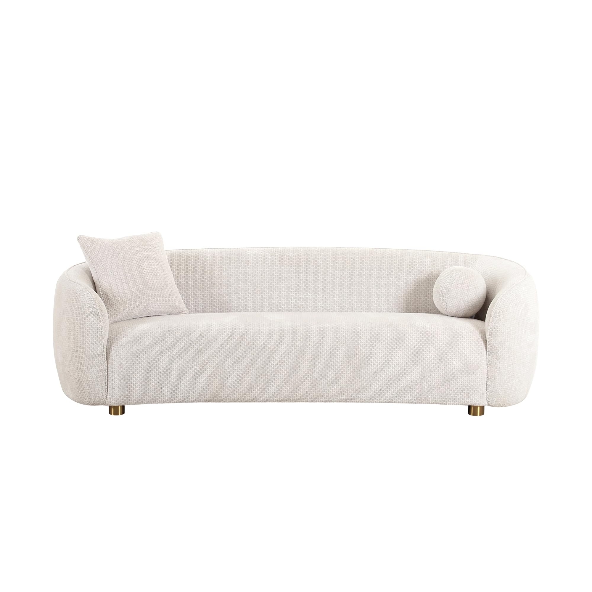 Pasargad Home Zarina Upholstered Modern Sofa with 2 Pillows Included, 94.5" W, Ivory