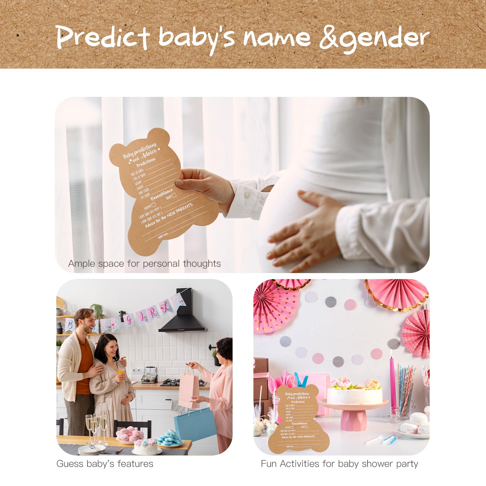 Fonder Mols Bear Baby Prediction Cards for Baby Shower Decorations, We Can Bearly Wait Baby Advice Cards for Neutral Boy or Girl Gender Reveal Party Guessing Games Supplies (Set of 50)