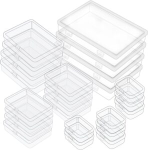 zwin 24 pack mixed sizes rectangular mini plastic containers clear plastic storage boxes with hinged lids 4 sizes clear small craft storage containers for crafts bead small items