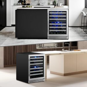 VINECOLD 24" Wine Cooler Refrigerator Dual Zone 54 Bottle Capacity, Seamless Reversible Doors,Shelves Stainless Steel Edged, Built-in or Freestanding Wine Cooler for Home and Kitchen