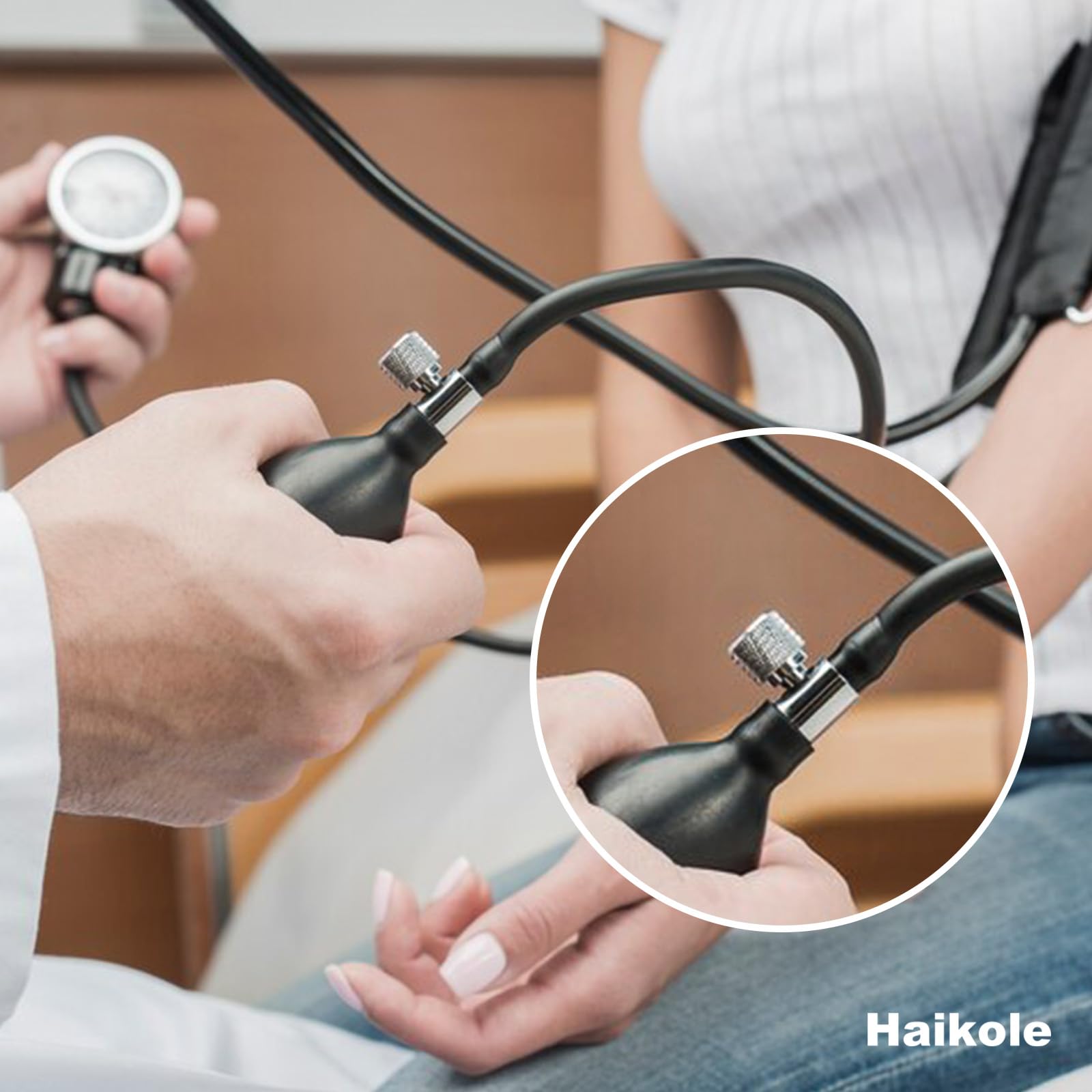 Haikole Replacement Blood Pressure Bulb with Tubing Air Valve,Blood Pressure Bulb Pump Replacement Rubber Inflation Bulb,Works with BP Cuff and Cervical Inflatable Devices (A-Black 2PCS)