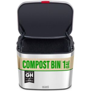 eparé compost bin kitchen countertop - 1 gal odorless stainless steel compost bin - small indoor food & waste counter top trash bin