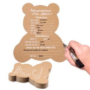 fonder mols bear baby prediction cards for baby shower decorations, we can bearly wait baby advice cards for neutral boy or girl gender reveal party guessing games supplies (set of 50)