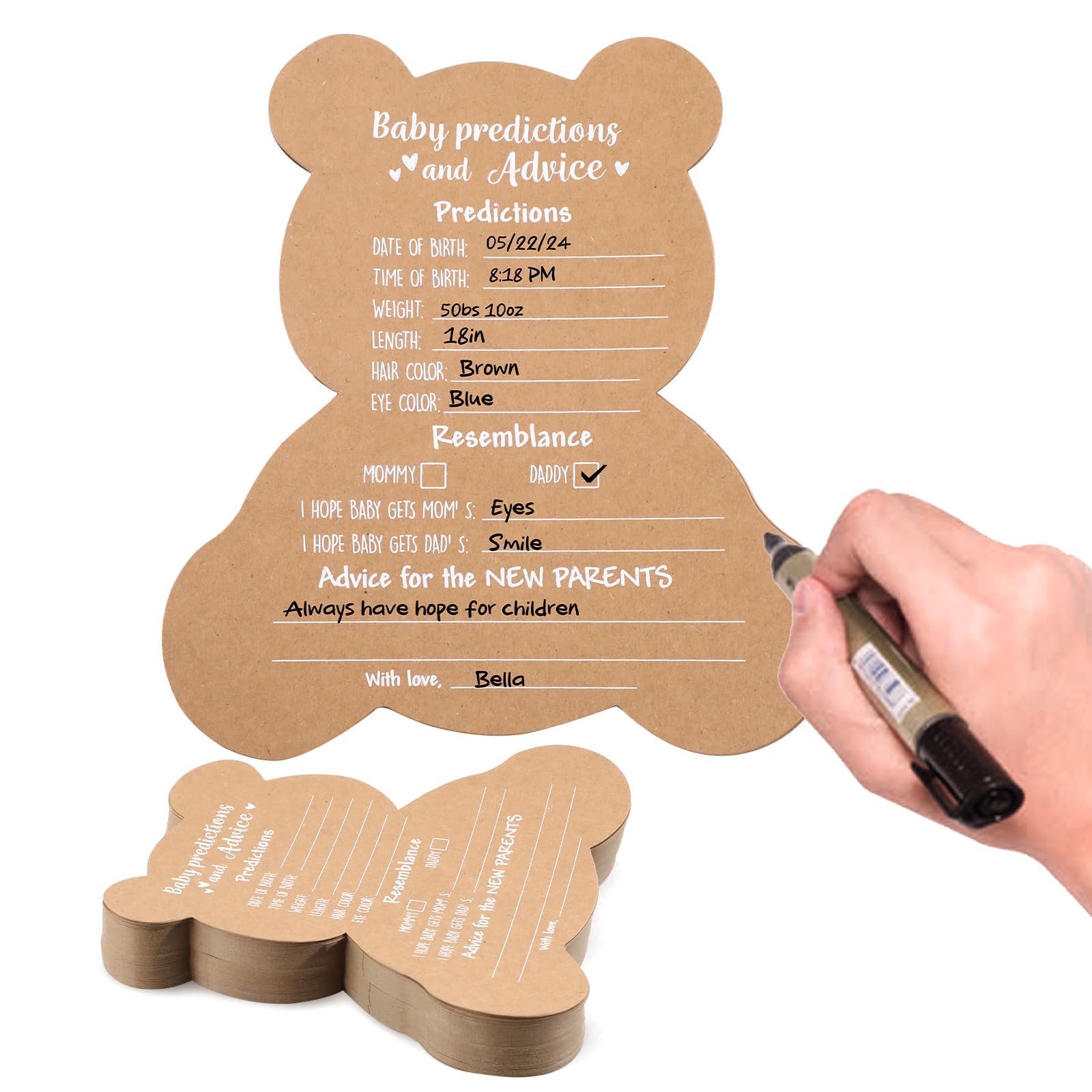 Fonder Mols Bear Baby Prediction Cards for Baby Shower Decorations, We Can Bearly Wait Baby Advice Cards for Neutral Boy or Girl Gender Reveal Party Guessing Games Supplies (Set of 50)