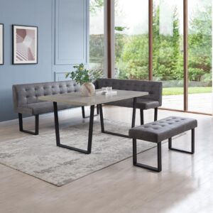 HIPIHOM 3 Piece Dining Table Set with Bench, 42.9 Inch Modern Kitchen Table with Left Seat Corner Bench and 43.3 Inch Bench for Family Dining Room Furniture