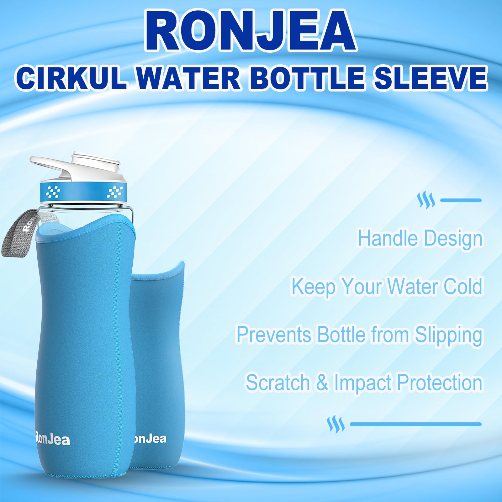 RonJea 2Pcs Sleeve for 22oz Cirkul Water Bottle, Neoprene Sleeve to Keep Your Water Cold & Protect Your Bottle, Compatible with 22oz Plastic & Stainless Steel Cirkul Water Bottles (Blue)