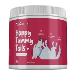 happy tummy tails - probiotics for dogs - boosts digestive and immune health, relieves itchiness and diarrhea, supports seasonal allergy relief, contains prebiotics, beef liver flavor, 30 scoops.